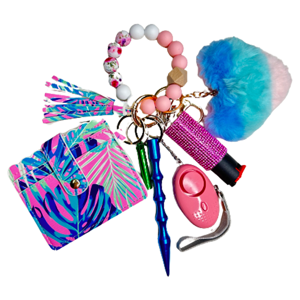 Vibrant Leaves Card Holder Beaded Self Defense Keychain – Defense Queens