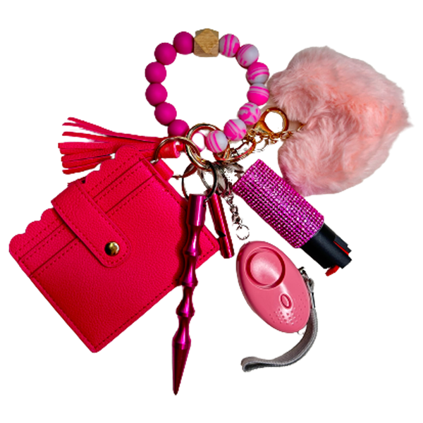 Hot Pink Card Holder Beaded Self Defense Keychain – Defense Queens